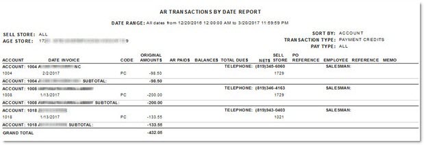 AR Transactions Report