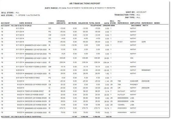 AR Transactions Report