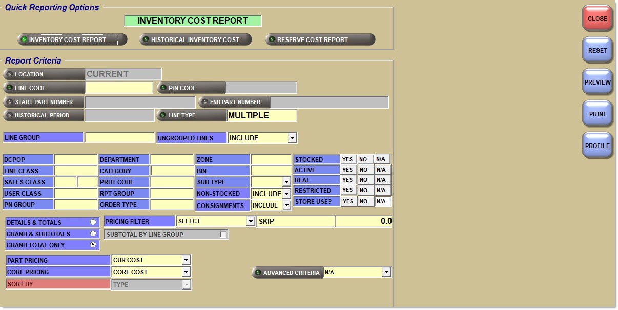 Inventory Cost Report