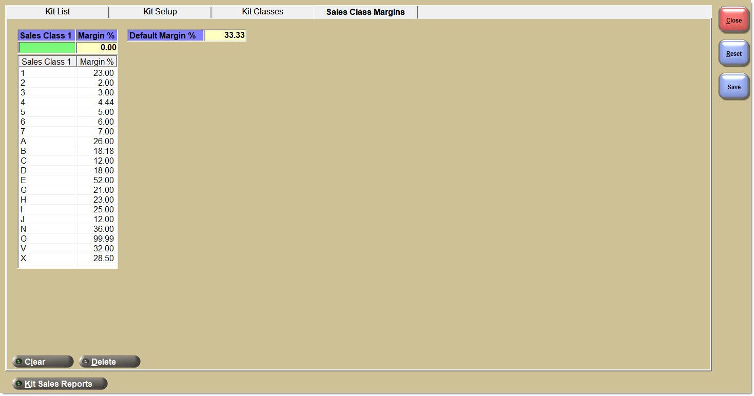 Sales Class Margins Tab