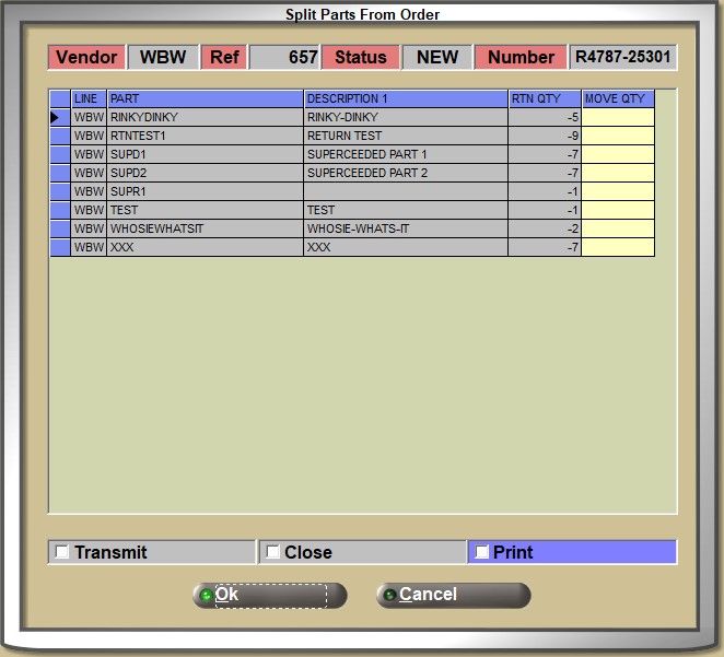 Purchase Order Screen