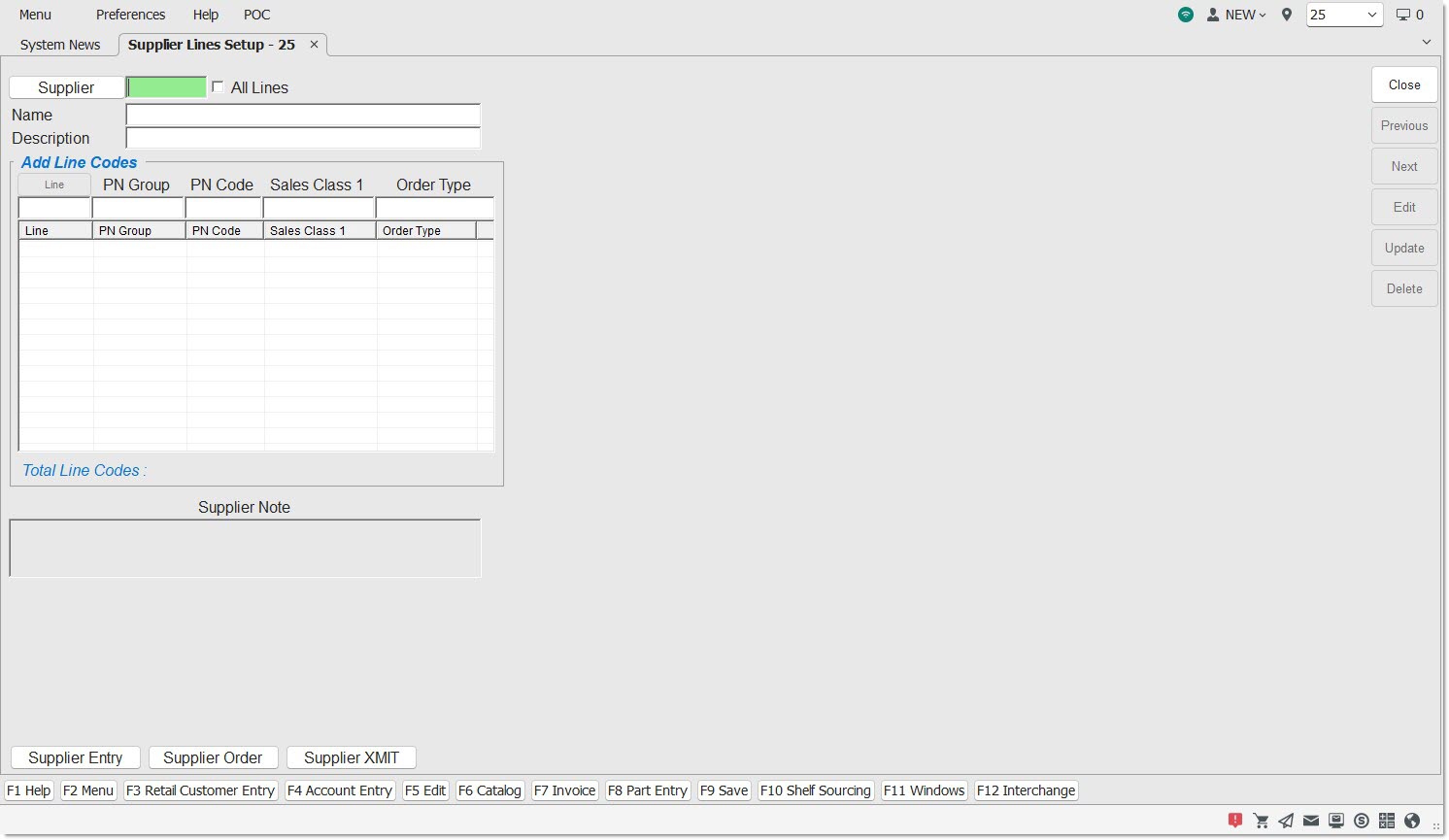 Supplier Lines Setup