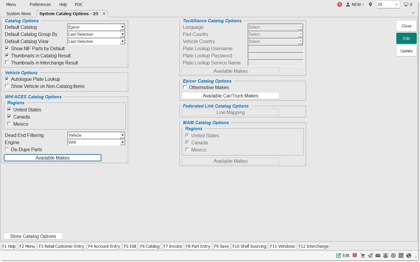 System Catalog Options